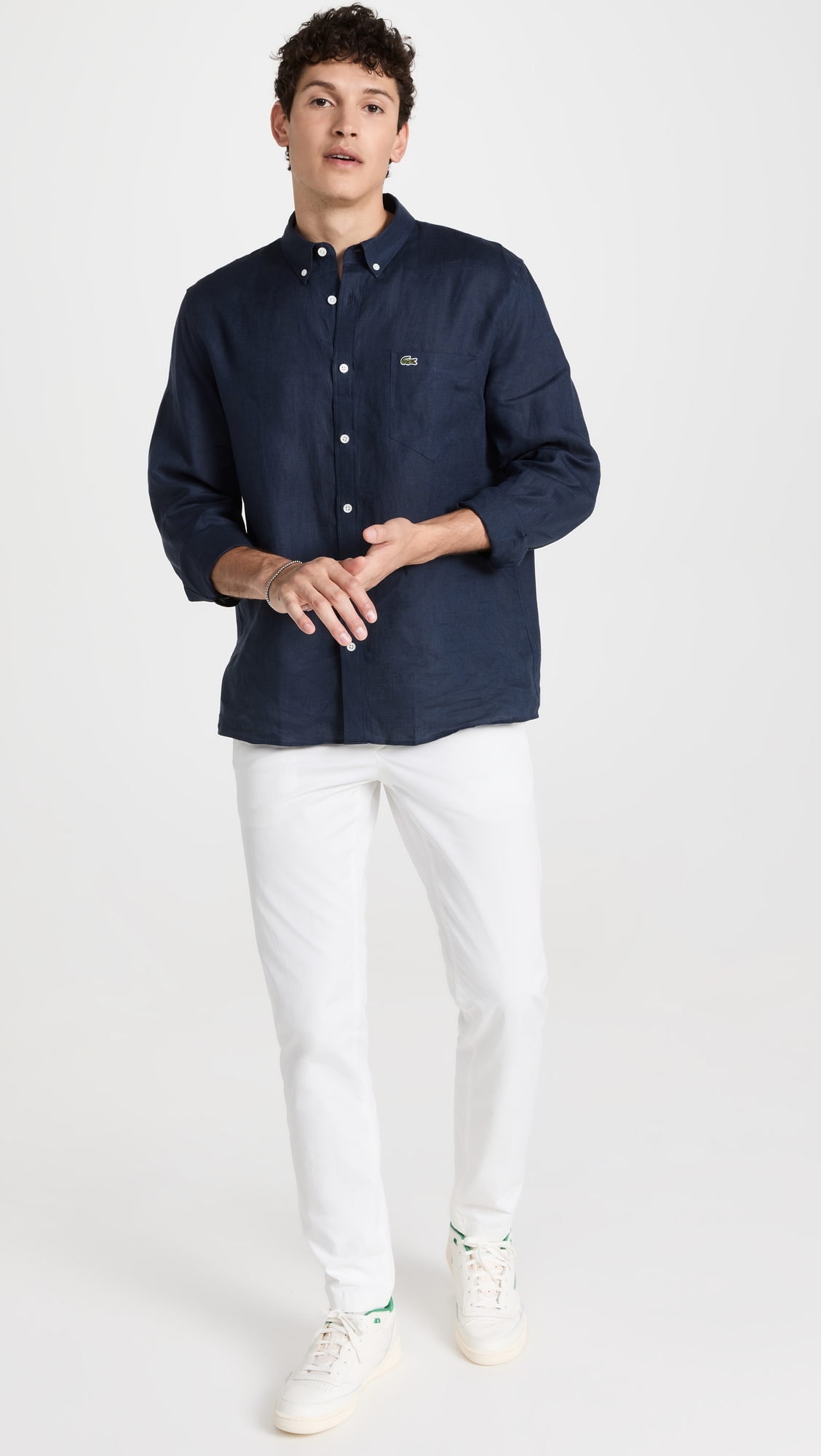 LACOSTE regular fit linen casual button down shirt
